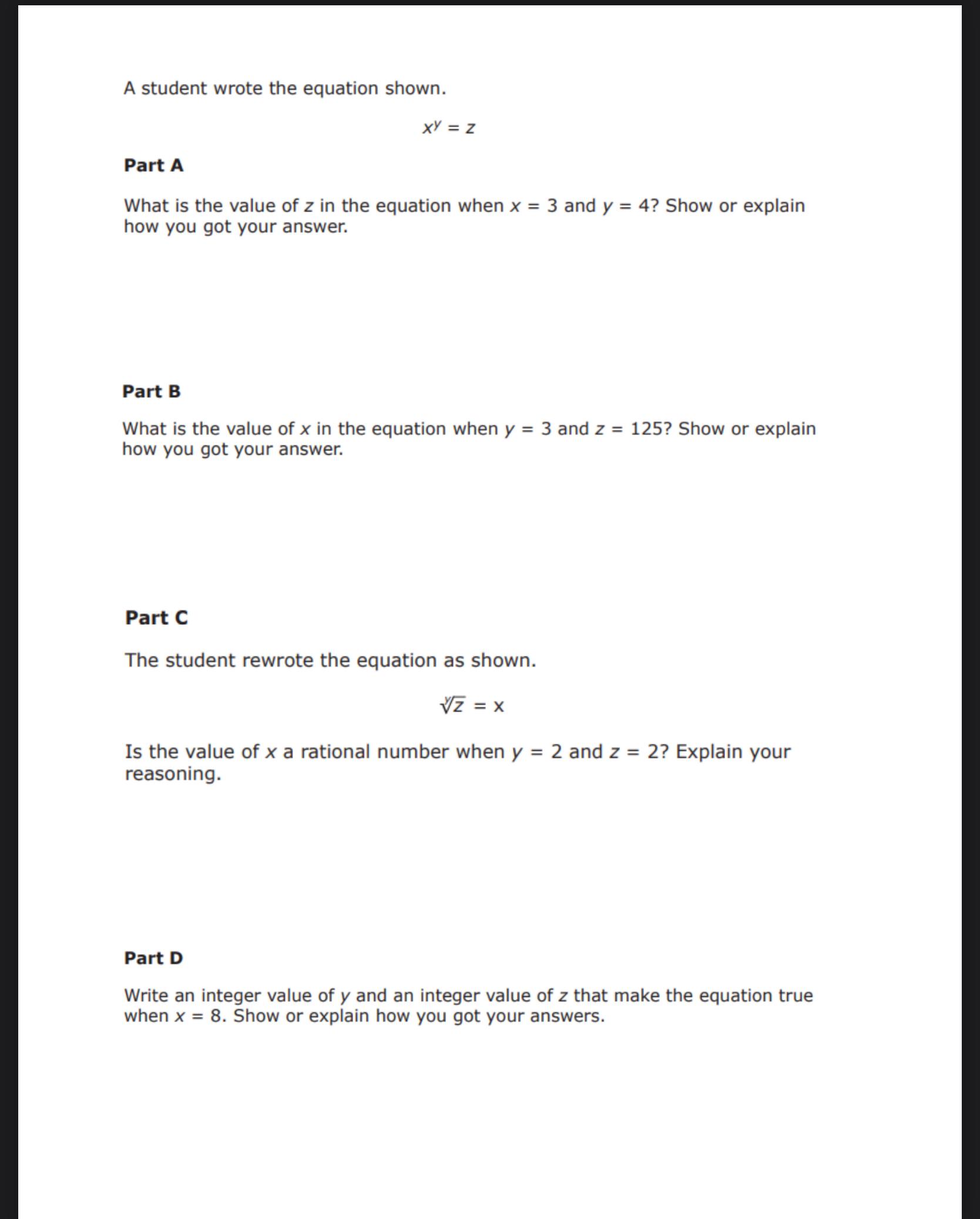 Solved A student wrote the equation shown.xy=zPart AWhat is | Chegg.com