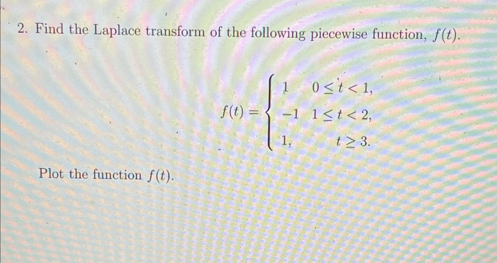 Find the Laplace transform of the following piecewise | Chegg.com