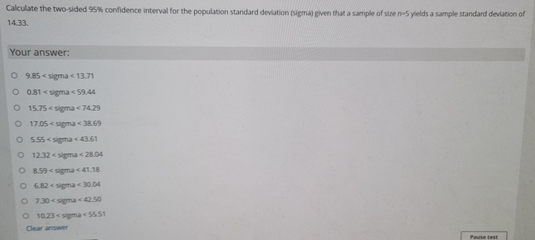 Solved Calculate the two-sided 95% confidence interval for | Chegg.com