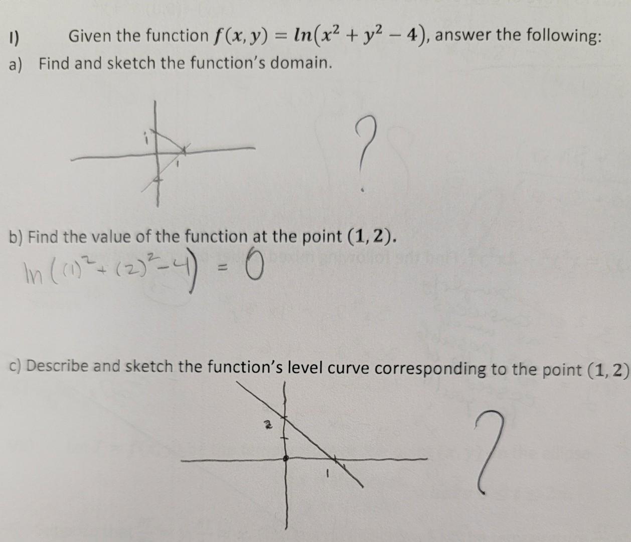 Solved = 1) Given the function f(x, y) = ln(x2 + y2 - 4), | Chegg.com