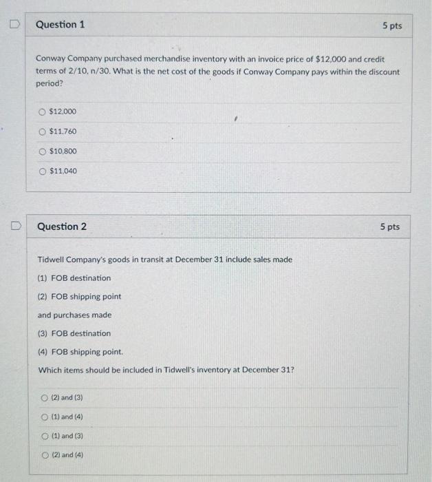 Solved Conway Company purchased merchandise inventory with | Chegg.com