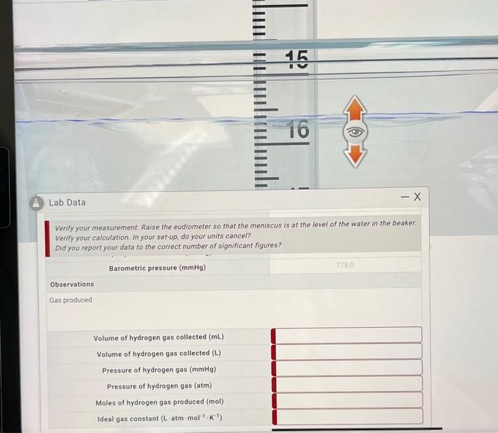 Verify your measurement. Raise the eudiometer so that | Chegg.com