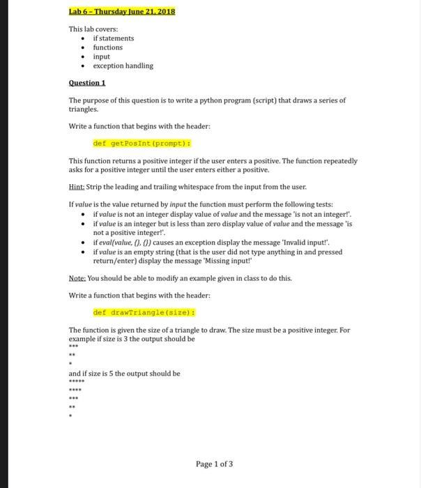 Solved Lab 6 - Thursday June 21, 2018 This lab covers: if | Chegg.com