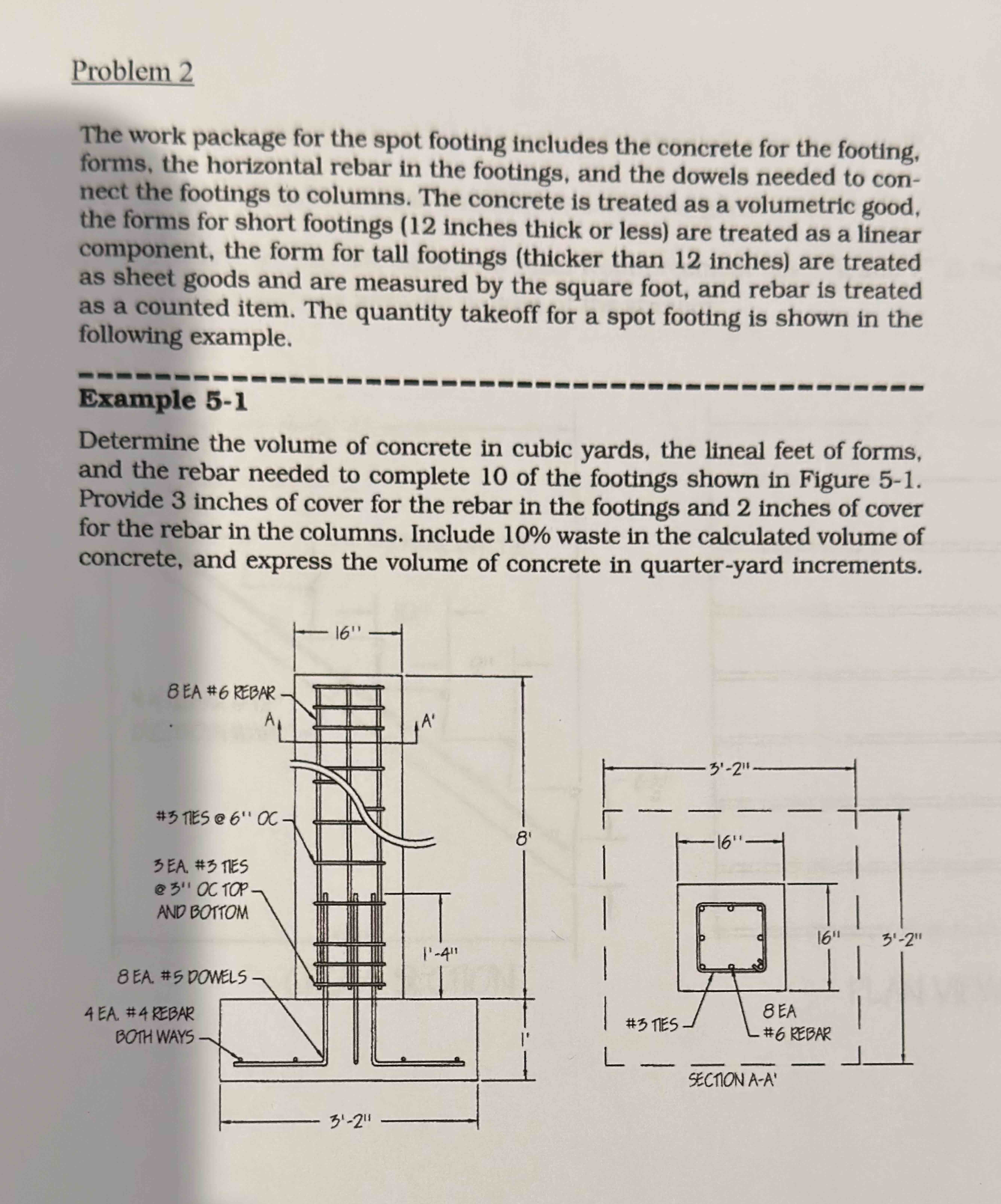 Solved Problem 2The work package for the spot footing | Chegg.com