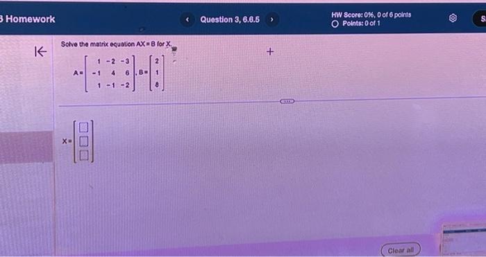 Solved Solve the matrix equalon AX=B for X. | Chegg.com