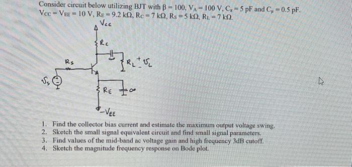 Solved Consider circuit below utilizing BJT with B - 100, | Chegg.com