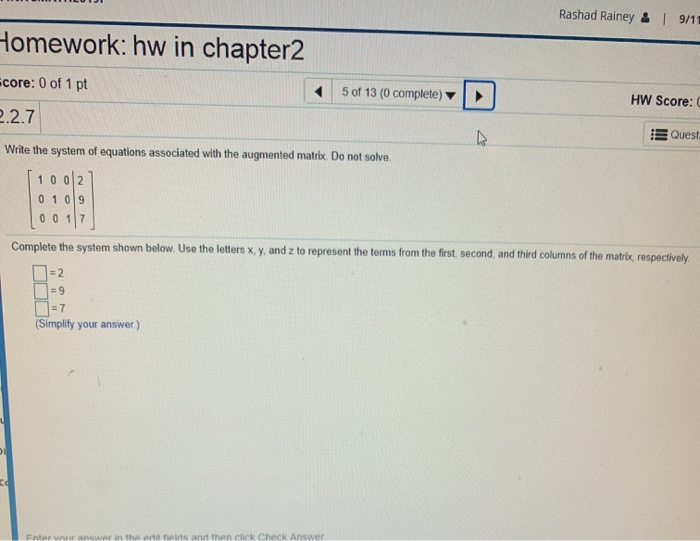 Solved Rashad Rainey & 9/11 Homework: hw in chapter2 core: 0 | Chegg.com