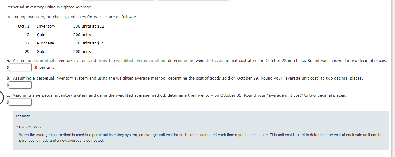 Solved Perpetual Inventory Using Weighted AverageFinancial | Chegg.com
