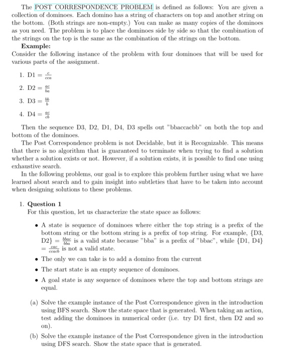 The POST CORRESPONDENCE PROBLEM is defined as | Chegg.com