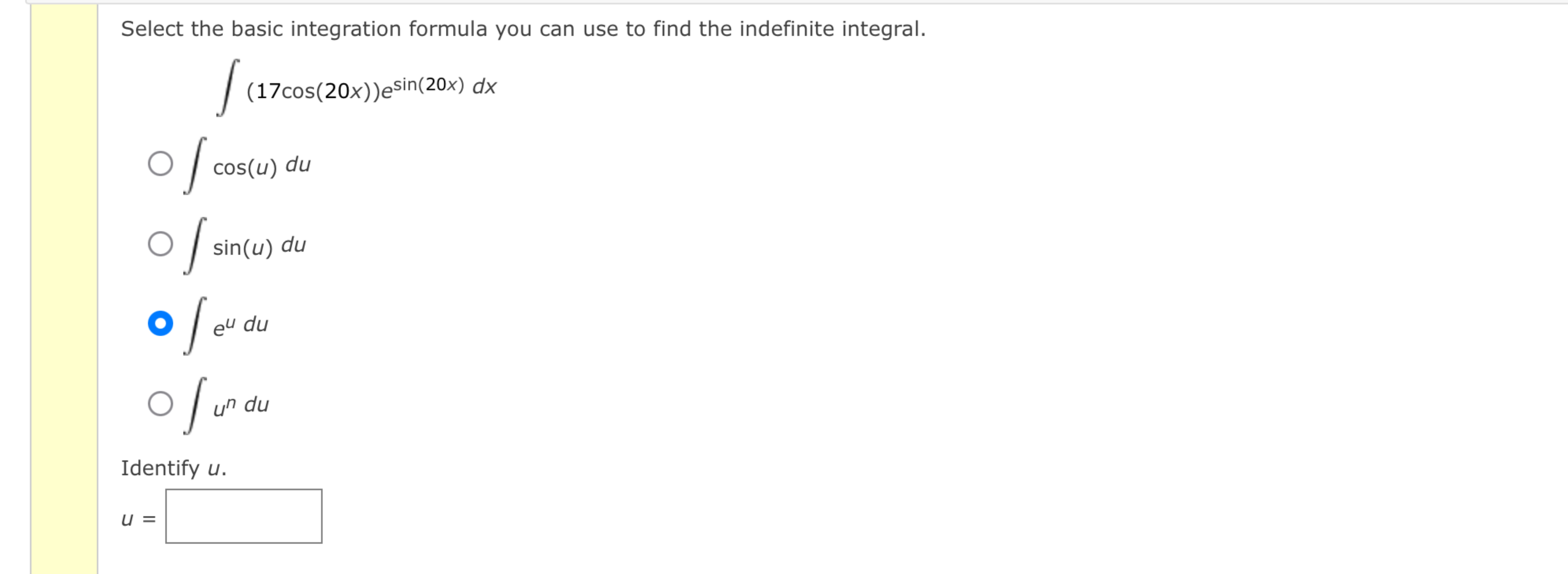 Solved Select the basic integration formula you can use to | Chegg.com