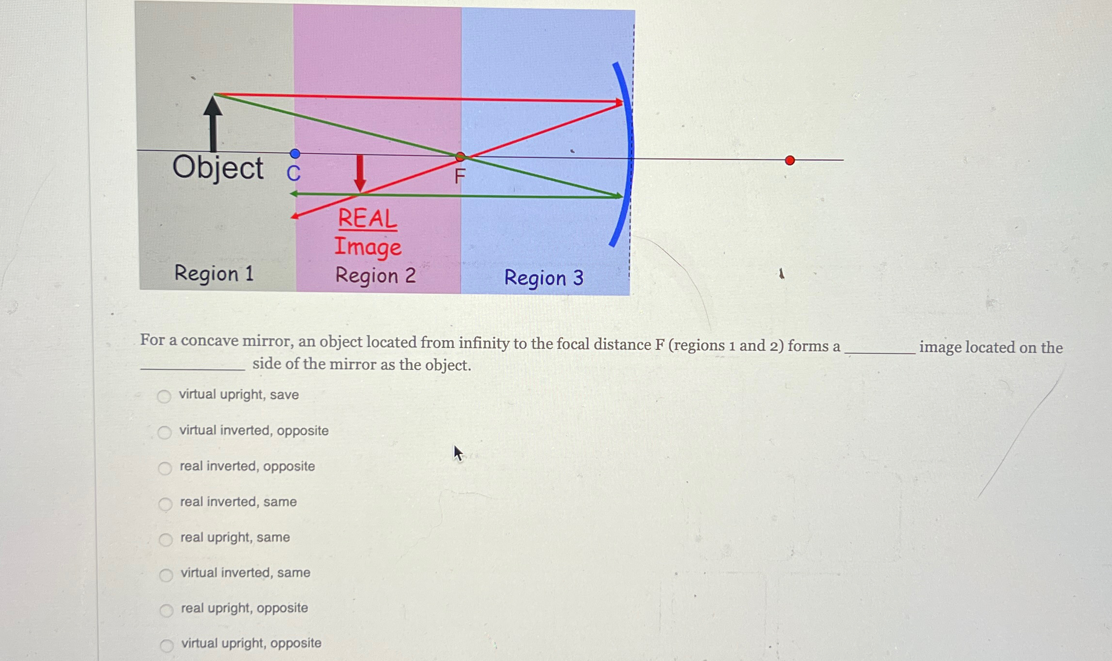 Solved For a concave mirror, an object located from infinity | Chegg.com