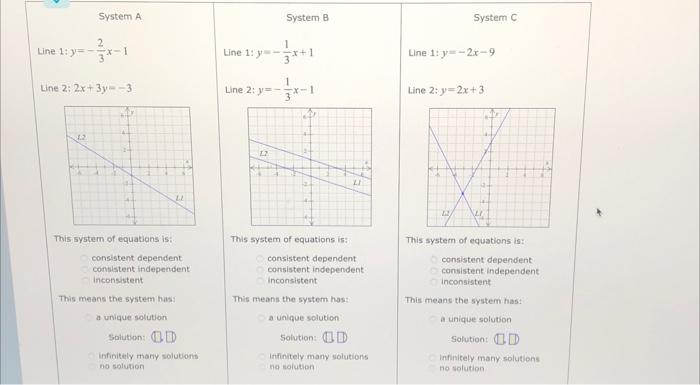Solved System A 1:y=−32x−1 2:2x+3y=−3 System B Syster Line | Chegg.com