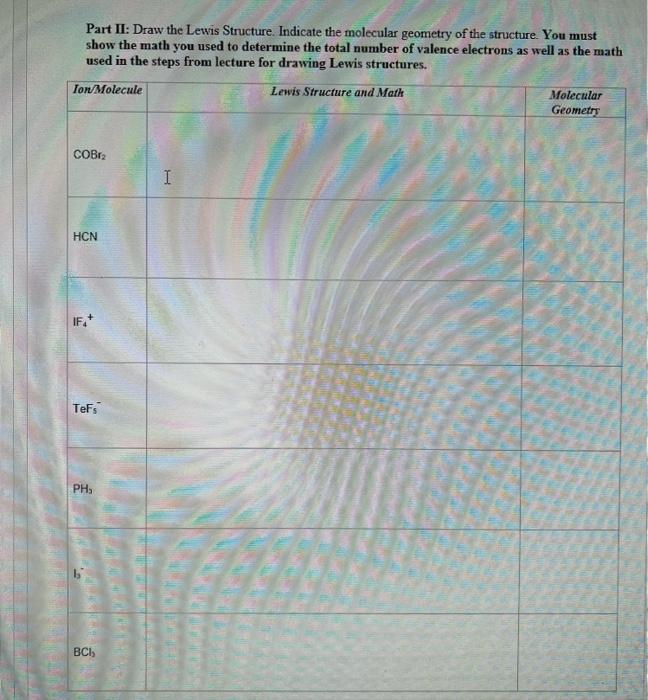 Solved Part I: Complete the table and you may use an | Chegg.com