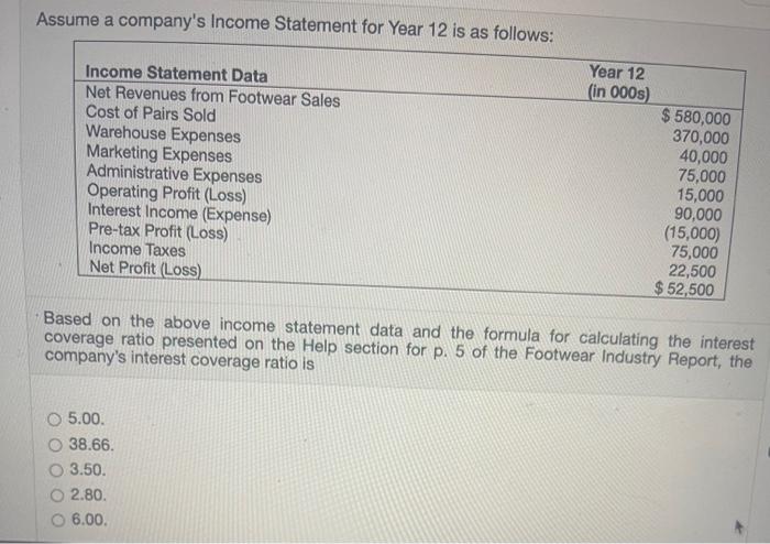 Solved Assume a company's Income Statement for Year 12 is as | Chegg.com