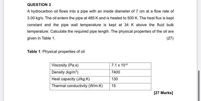Solved QUESTION 3A hydrocarbon oil flows into a pipe with an | Chegg.com