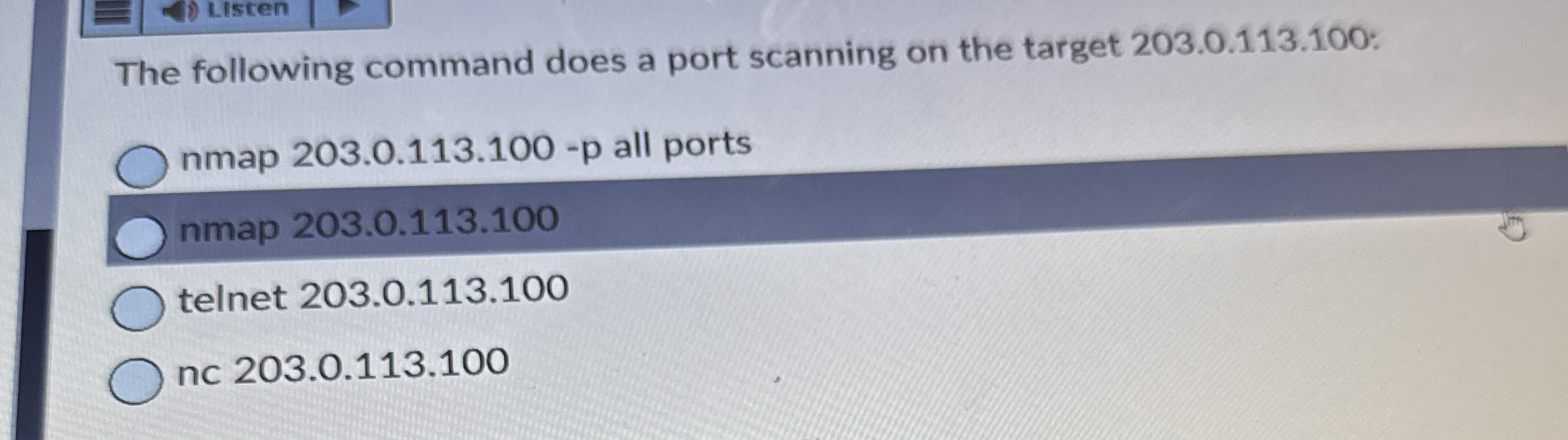 Solved The following command does a port scanning on the | Chegg.com