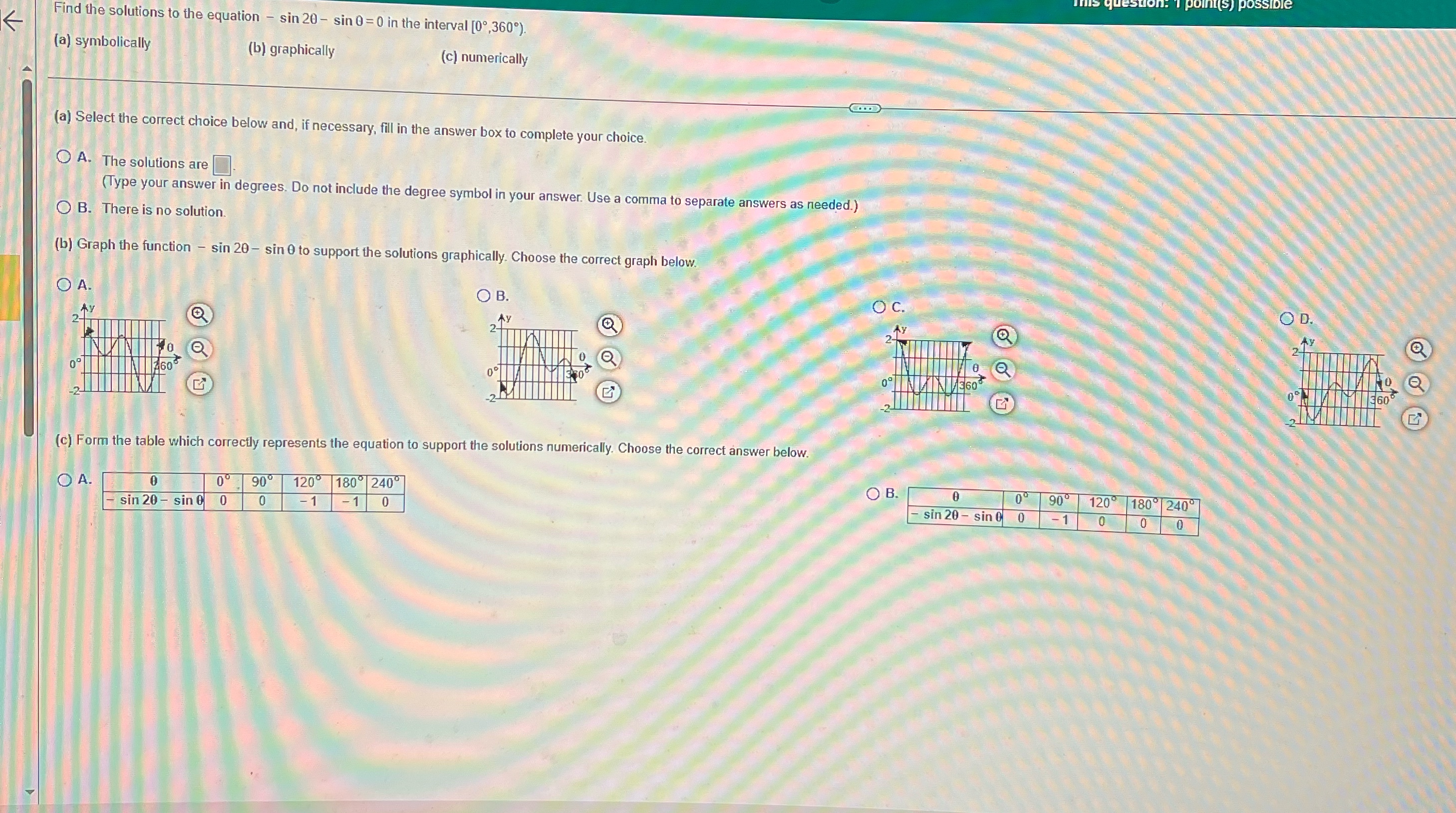 Solved Find the solutions to the equation -sin2θ-sinθ=0 ﻿in | Chegg.com
