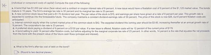 Solved (Individual or component costs of captal) Compute the | Chegg.com