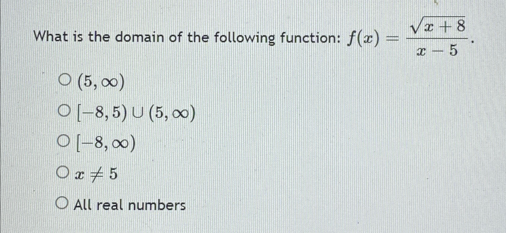 Solved What is the domain of the following function: | Chegg.com