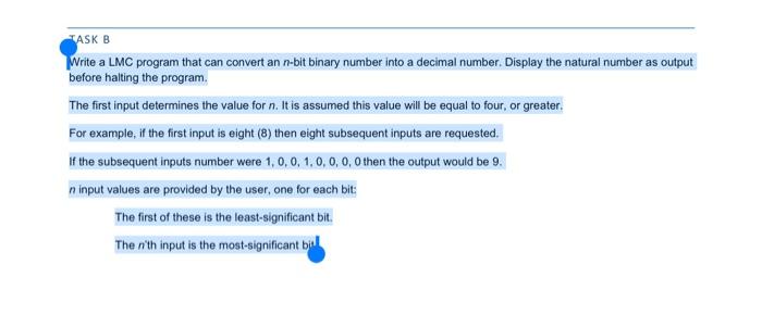 Solved Write a LMC program that can convert an n-bit binary | Chegg.com