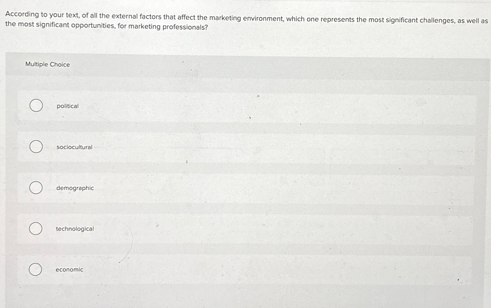 Solved According to your text, of all the external factors | Chegg.com