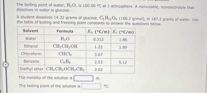 Solved The boiling point of water, H2O, is 100.00∘C at 1 | Chegg.com