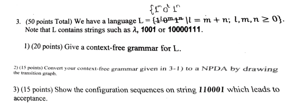 Solved {1m0k1n(50 ﻿points Total) ﻿We have a language | Chegg.com