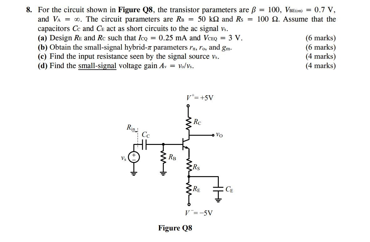 Solved For the circuit shown in Figure Q8, ﻿the transistor | Chegg.com