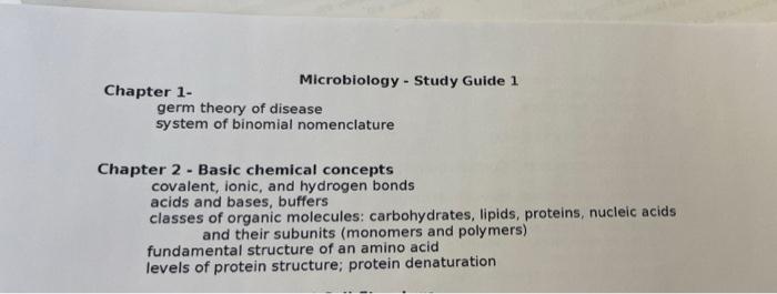 Solved Microbiology - Study Guide 1 Chapter 1- germ theory | Chegg.com