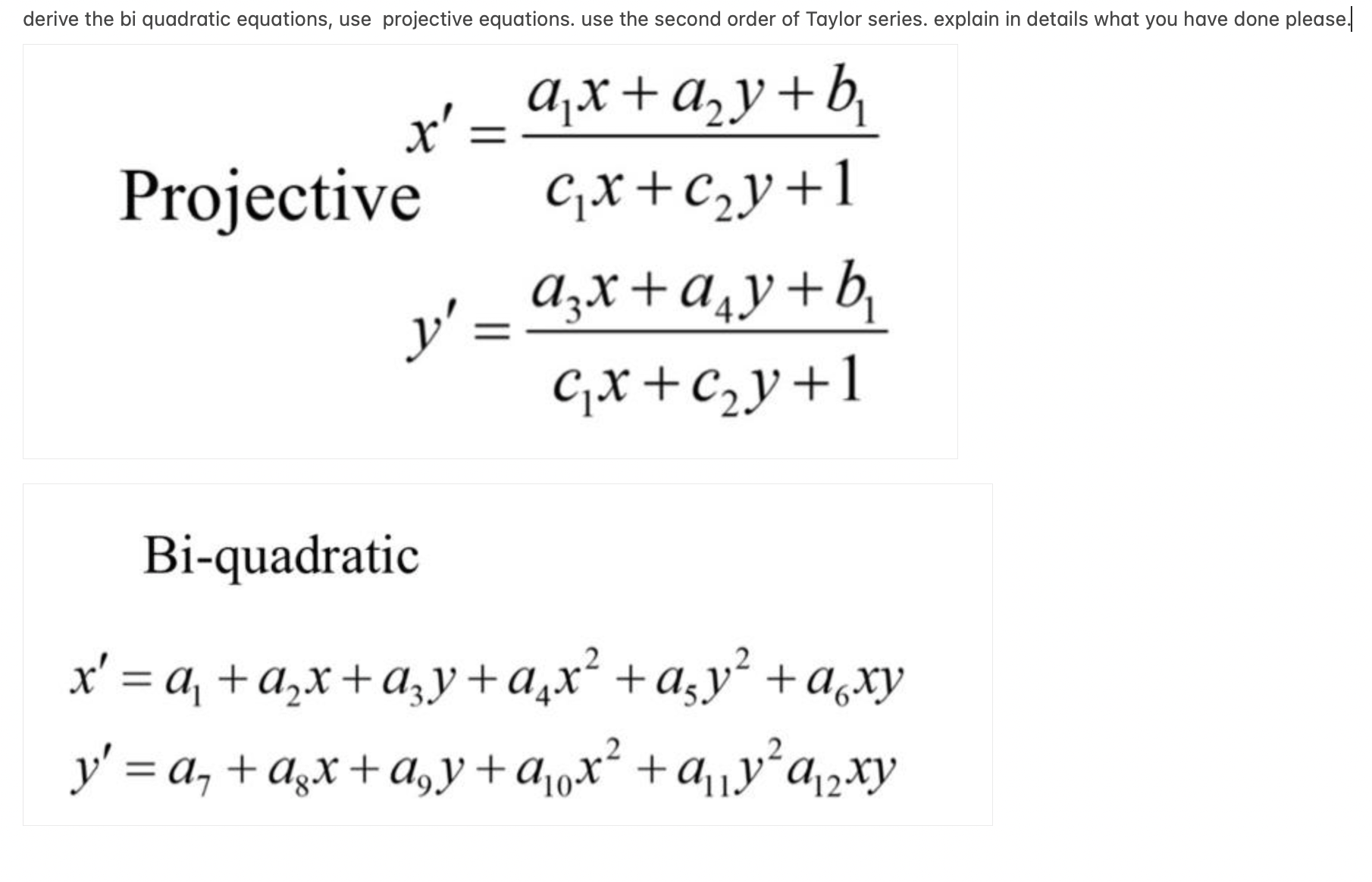 Solved derive the bi quadratic equations, use projective | Chegg.com