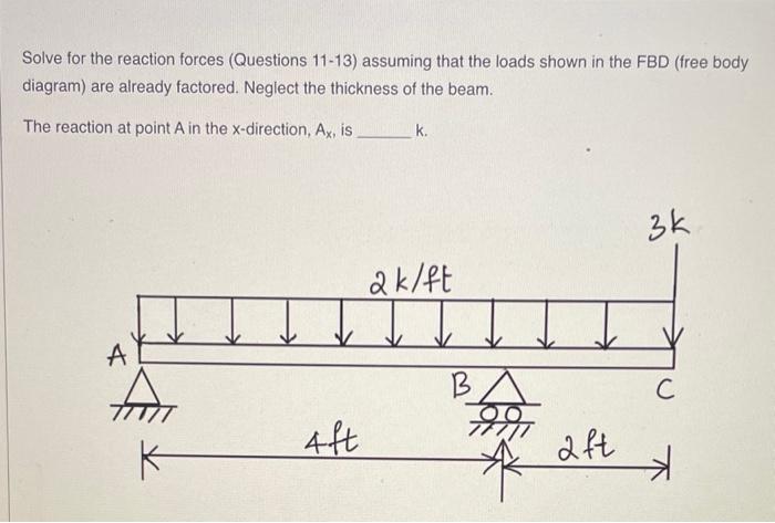 [Solved]: Solve for the reaction forces (Questions 11-13) a