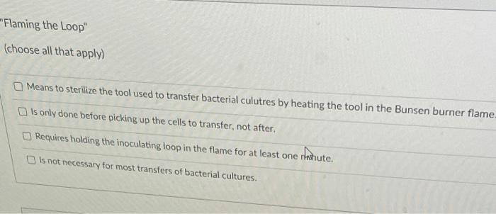 Solved "Flaming the Loop (choose all that apply) Means to | Chegg.com
