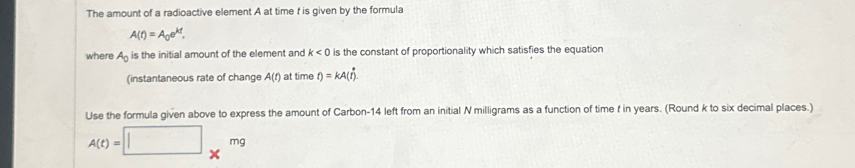 Solved The amount of a radioactive element A ﻿at time t ﻿is | Chegg.com