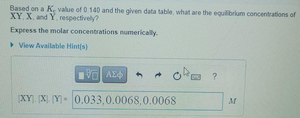 Solved Based on a Kc value of 0.140 and the given data | Chegg.com