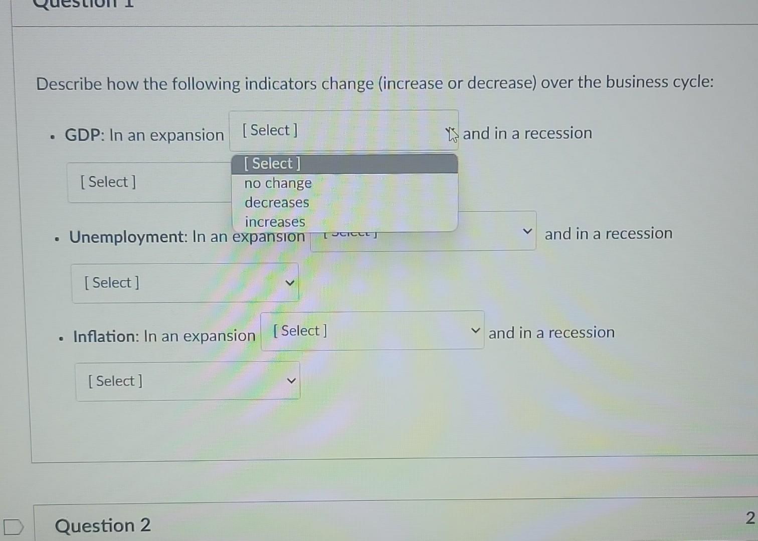 Solved Describe how the following indicators change | Chegg.com