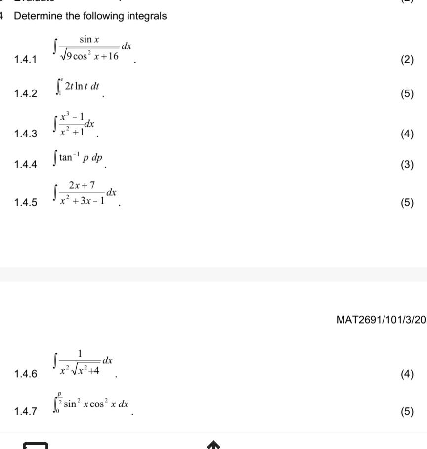 solved-determine-the-following-integrals-1-4-1-int-chegg
