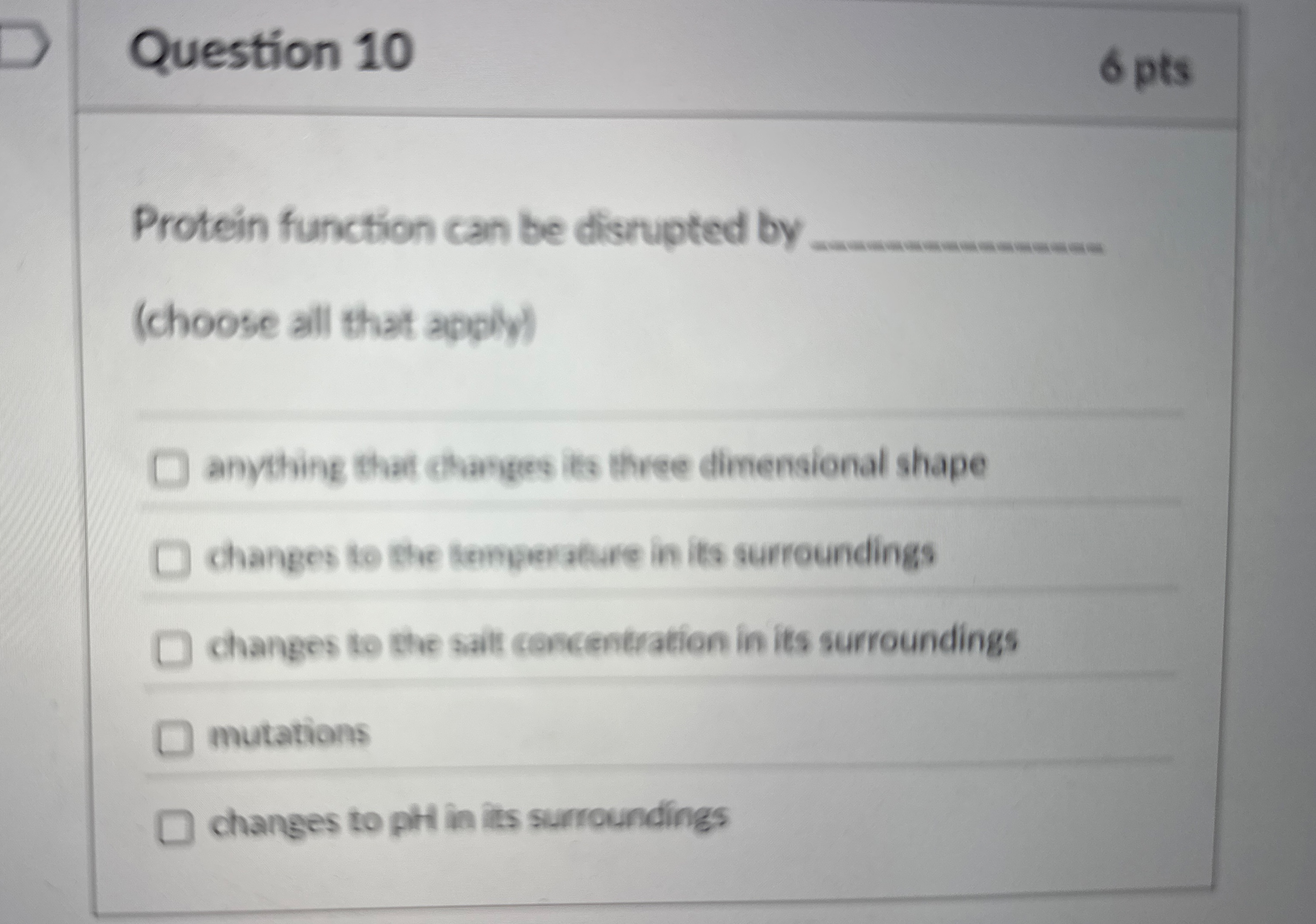 Solved Question 106 ﻿ptsProtein function can be disrupted by | Chegg.com