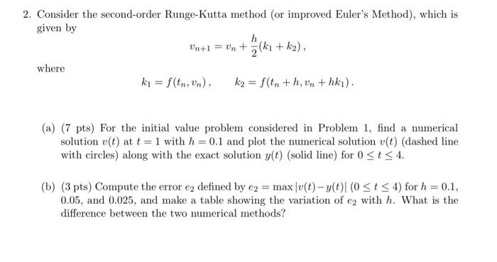 Solved 2. Consider the second-order Runge-Kutta method (or | Chegg.com