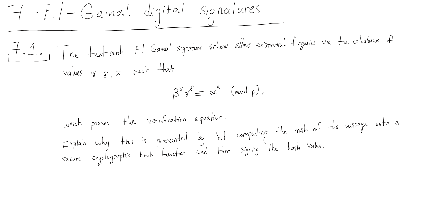 Solved 7-El-Gamal digital signatures7.1. ﻿The textbook | Chegg.com