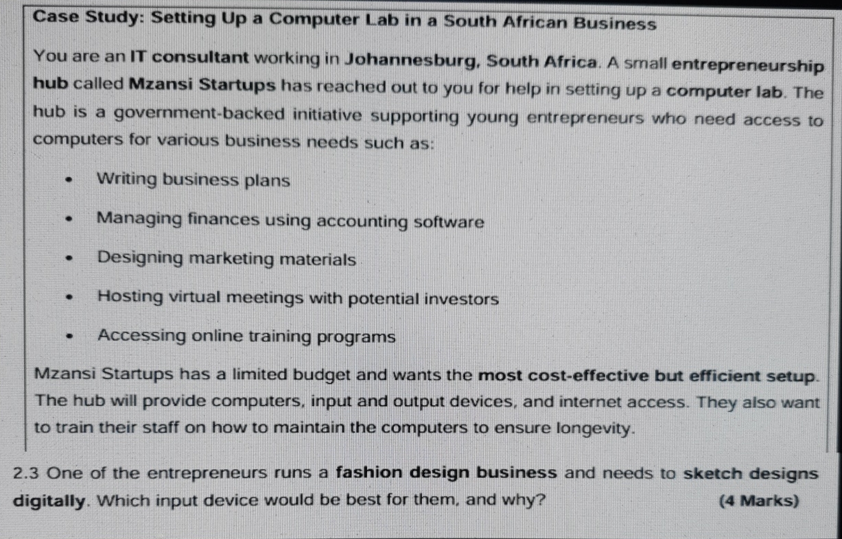 Solved Case Study: Setting Up a Computer Lab in a South | Chegg.com