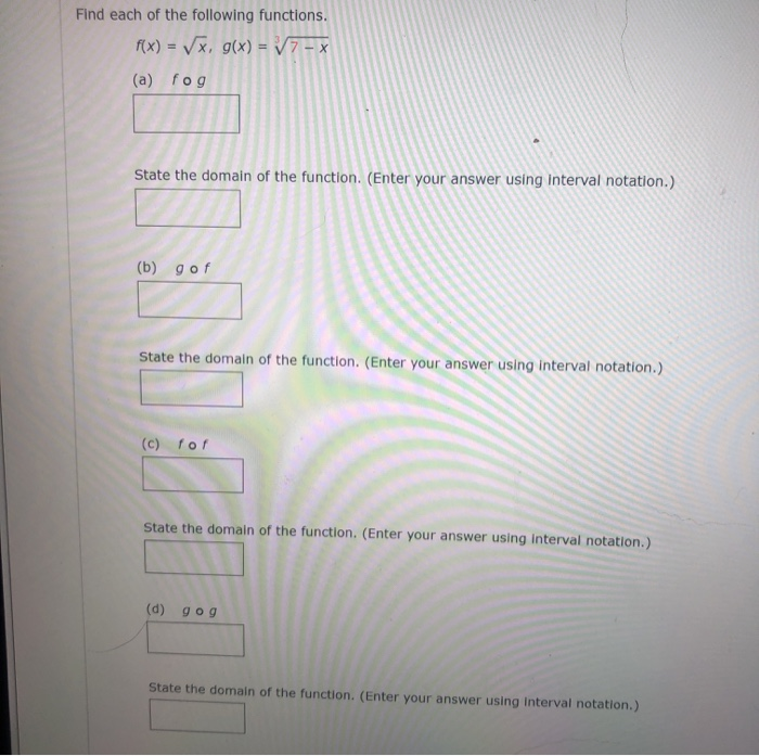 Solved Find each of the following functions. f(x) = x, g(x) | Chegg.com