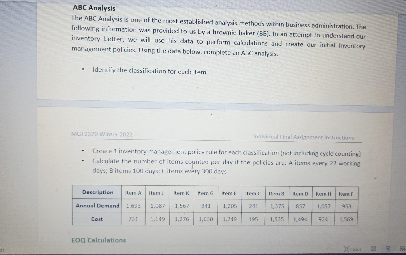 Solved ABC Analysis The ABC Analysis is one of the most | Chegg.com