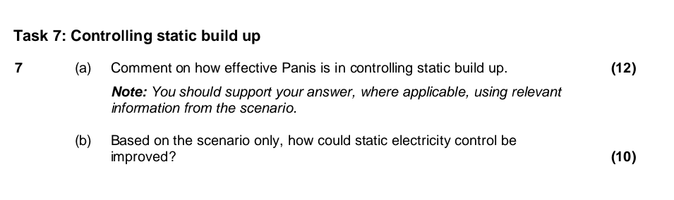 Solved Task 7: Controlling static build up 7 (a) Comment on | Chegg.com