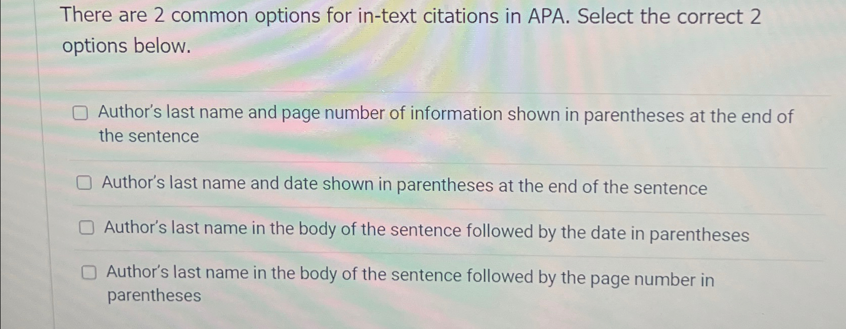 Solved There are 2 ﻿common options for in-text citations in | Chegg.com