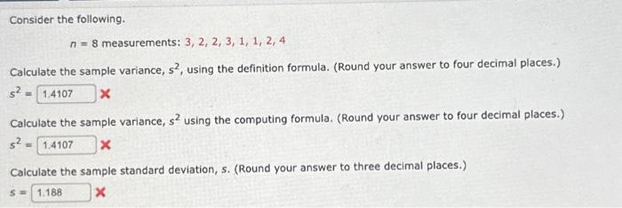 Consider the following. n = 8 measurements: 3, 2, 2, | Chegg.com