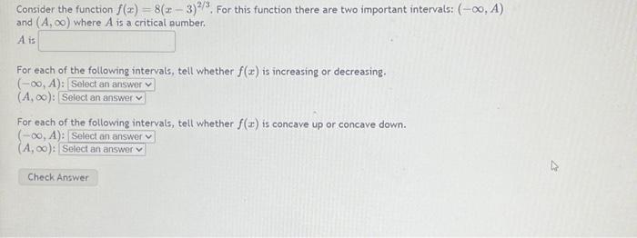 Solved Consider the function f(x)=8(x−3)2/3. For this | Chegg.com