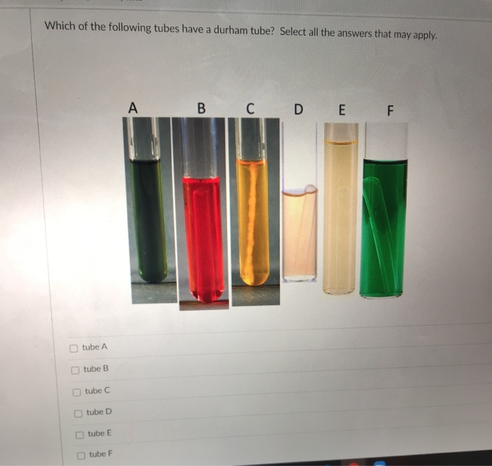 Solved Which of the following tubes have a durham tube? | Chegg.com