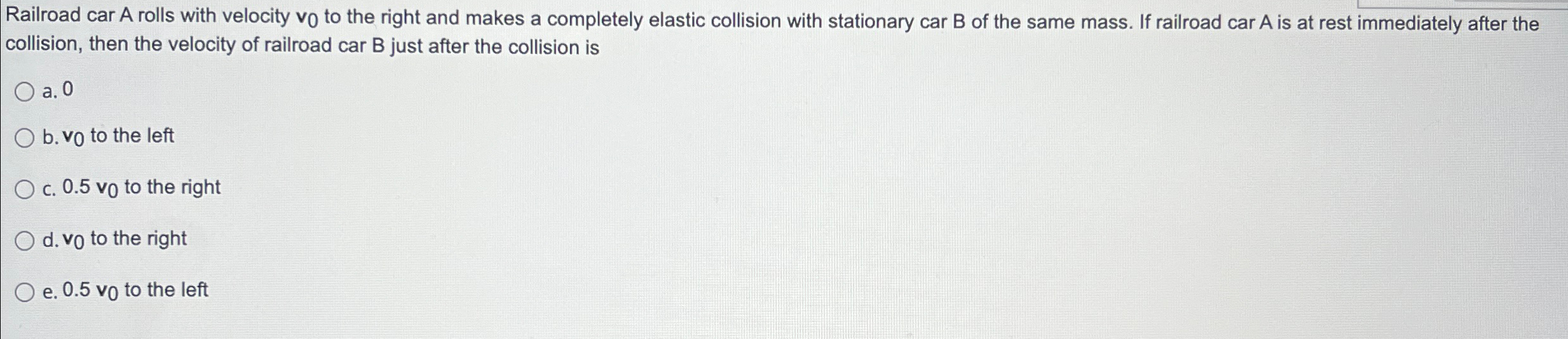 Solved Railroad car A rolls with velocity v0 ﻿to the right | Chegg.com