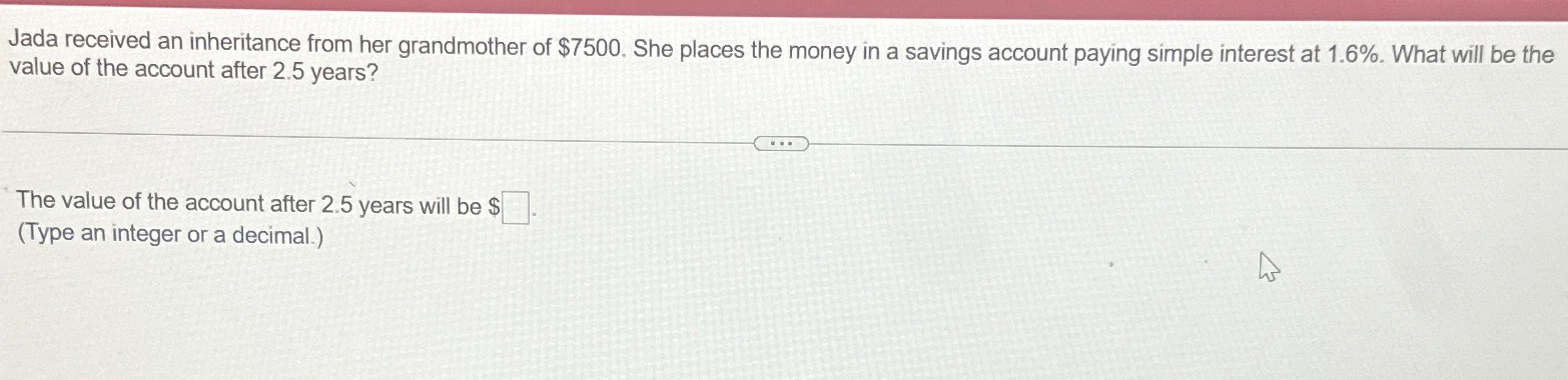 Solved Jada received an inheritance from her grandmother of | Chegg.com