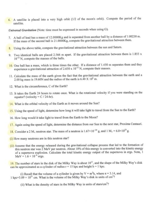 Solved MATH PRACTICE PROBLEMS in ASTRONOMY Planetary Data | Chegg.com